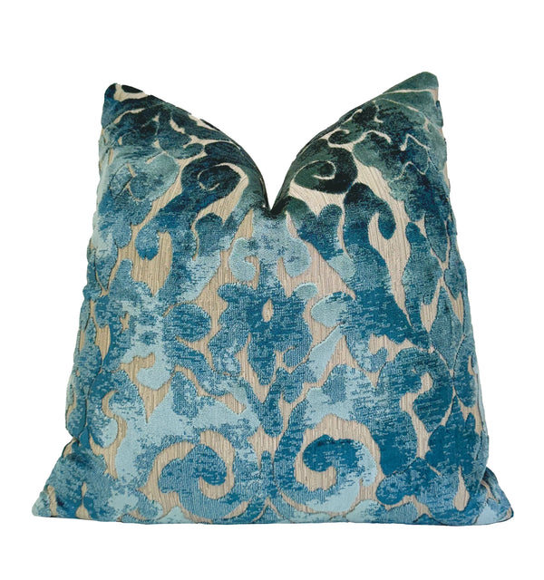 Blue Topaz Brocade Velvet Throw Pillow – Smithy Home Couture