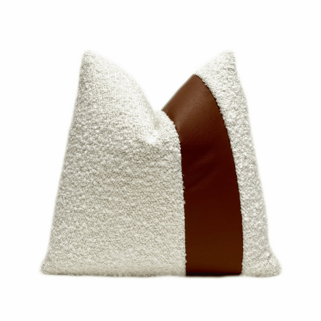 Off White Boucle Faux Leather Throw Pillow – Smithy Home Couture